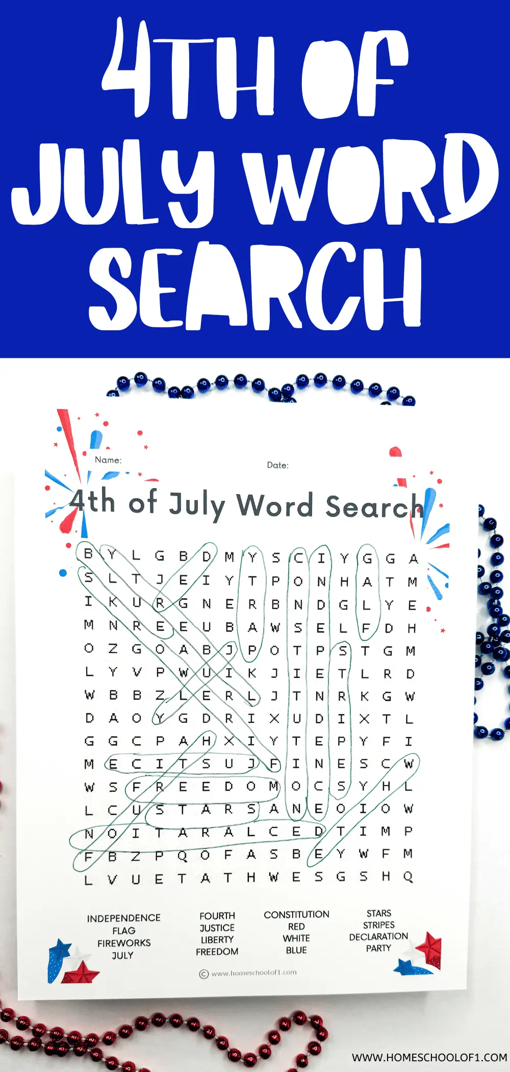 Printable 4th of July Word Search For Kids