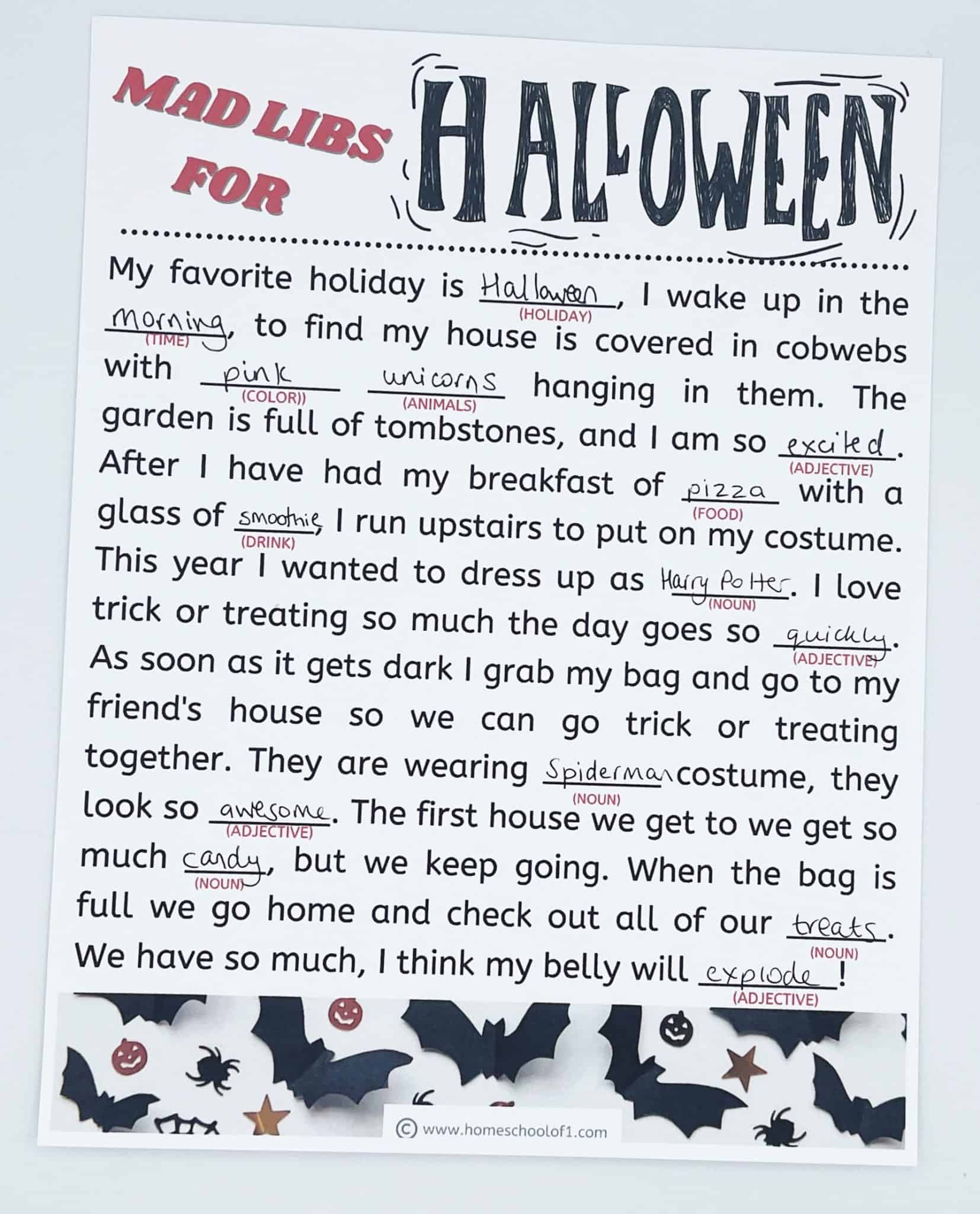 Funniest Halloween Mad Libs Printable