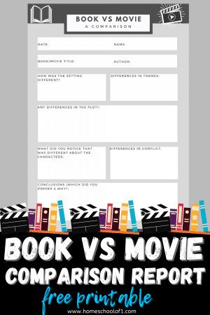 Compare and Contrast Movie and Book Template (free printable)