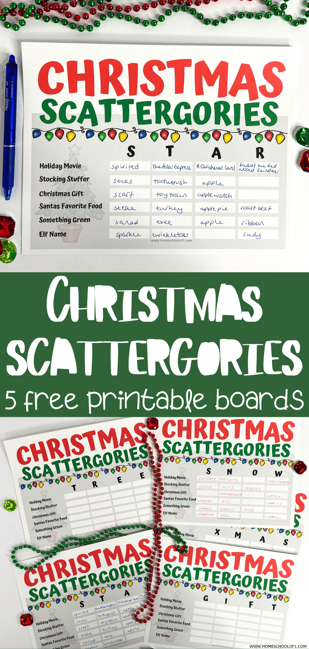 Free Christmas Scattergories Printable Game