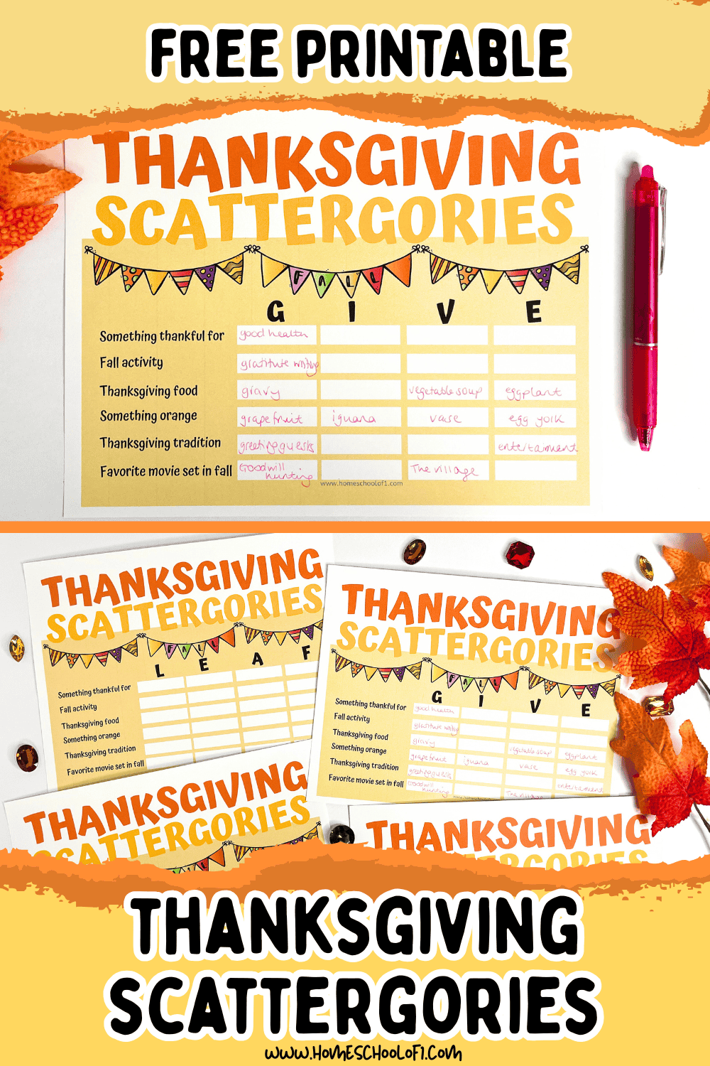 4 Free Printable Thanksgiving Scattergories Fun For All