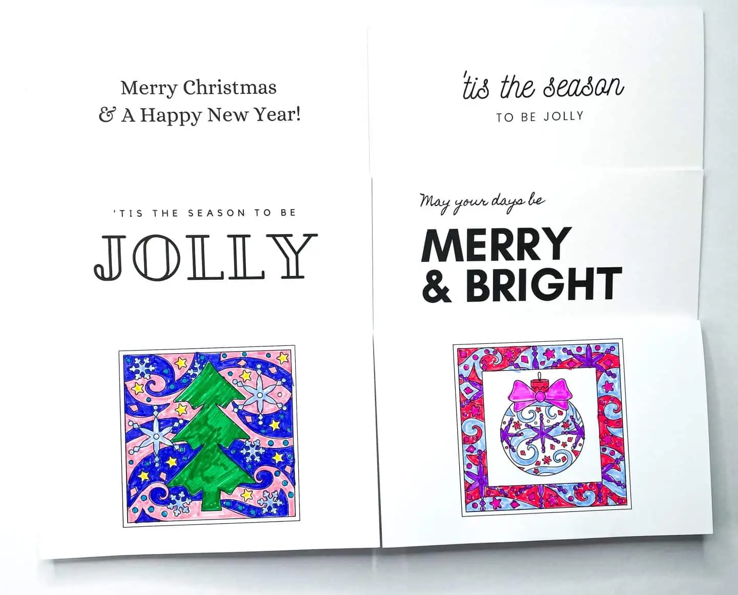 11 Free Printable Christmas Cards to Color For Kids & Adults