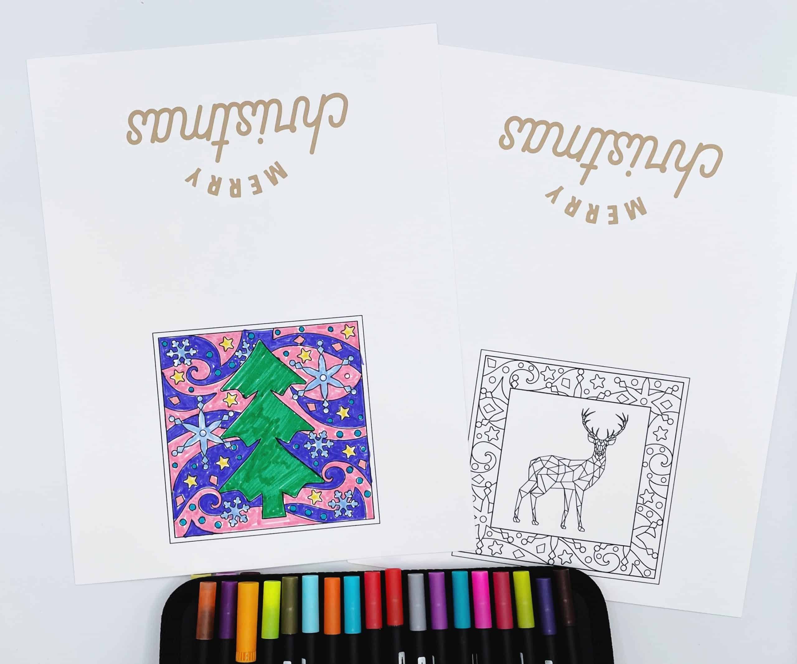 11 Free Printable Christmas Cards to Color For Kids & Adults