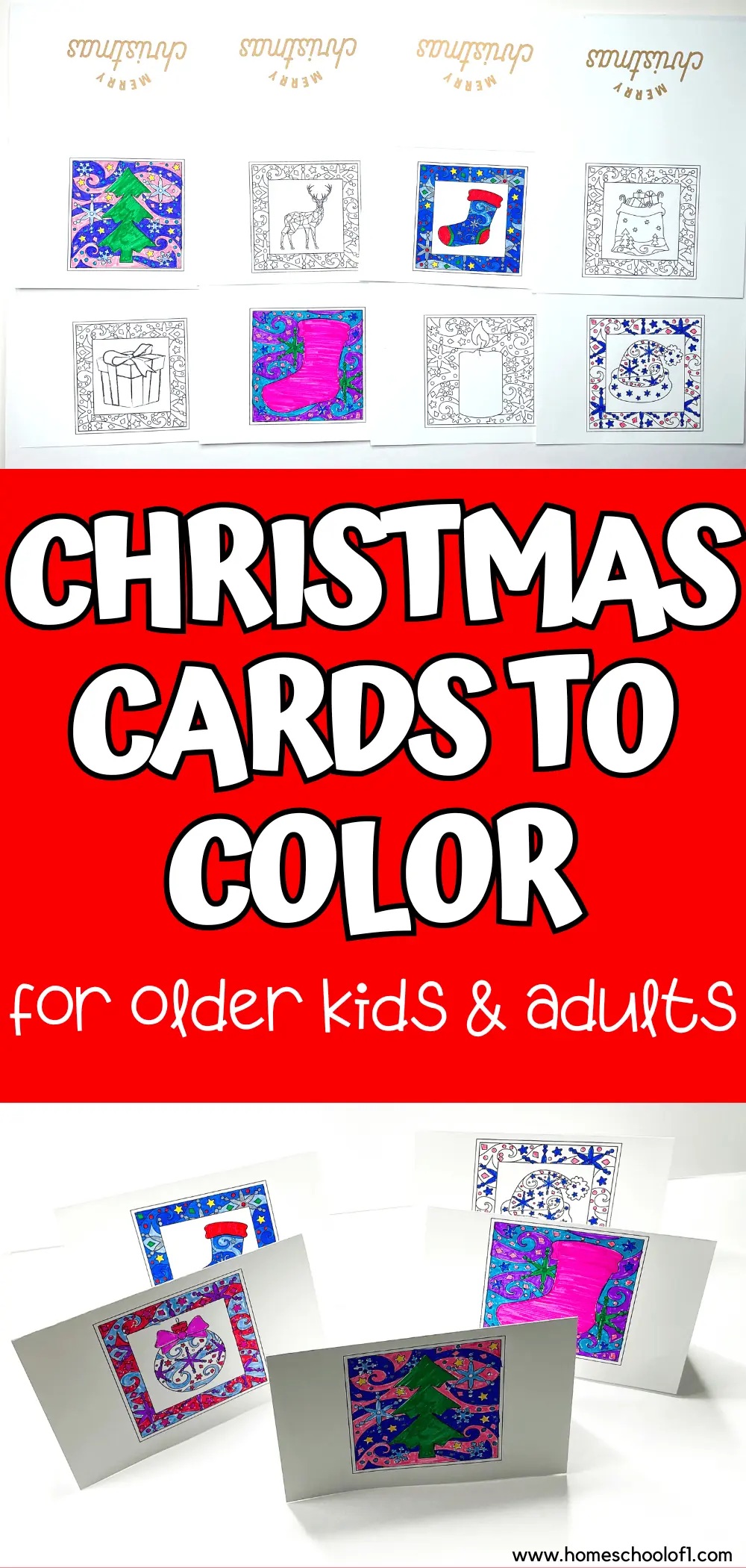 11 Free Printable Christmas Cards to Color For Kids & Adults