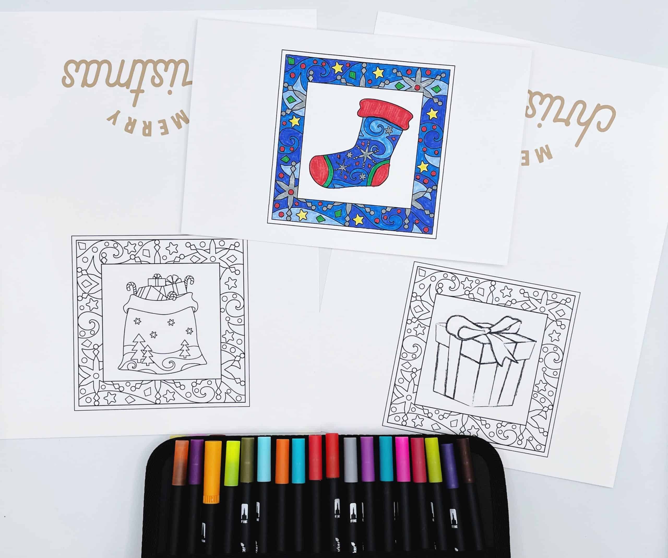 11 Free Printable Christmas Cards to Color For Kids & Adults