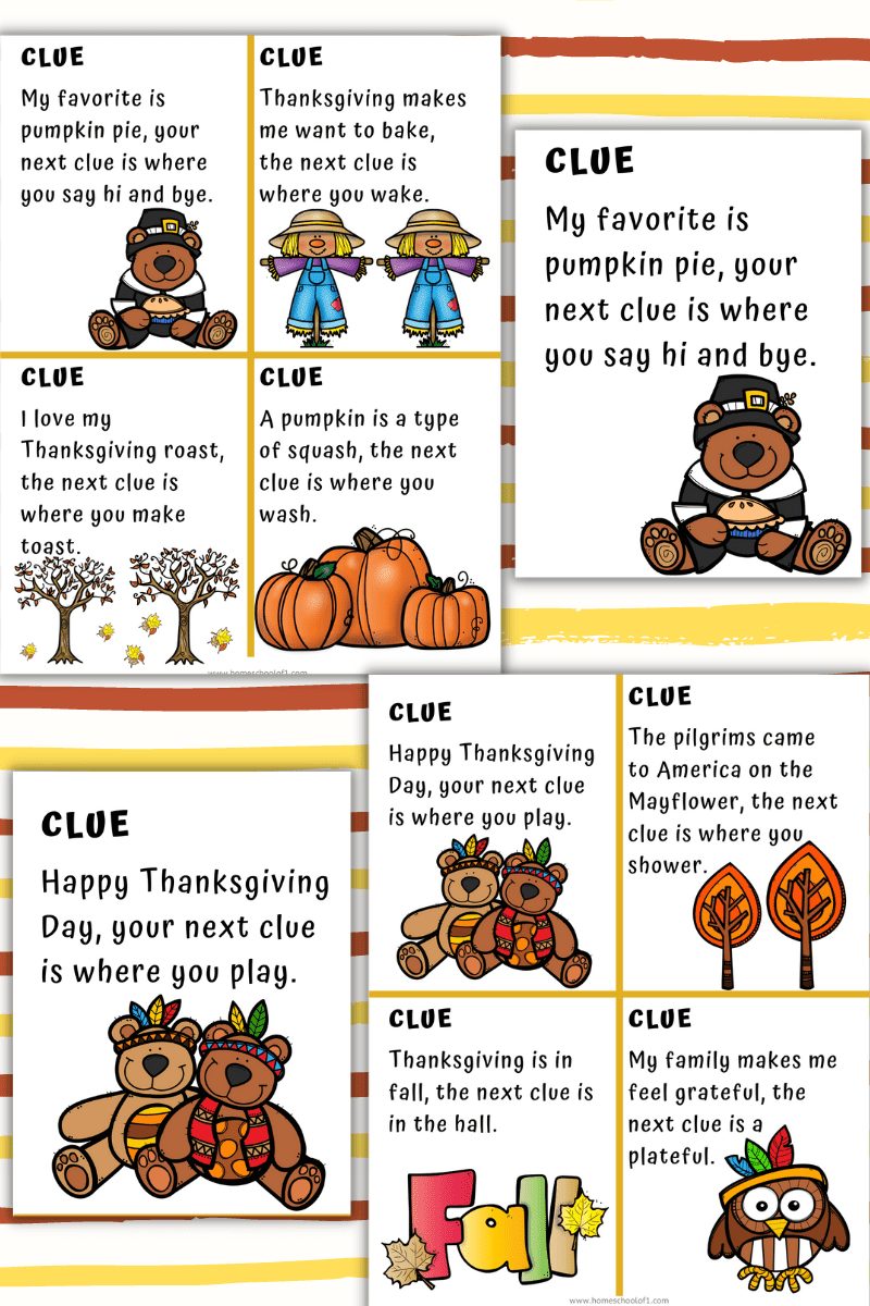 Thanksgiving Scavenger Hunt Printable with Fun Clues