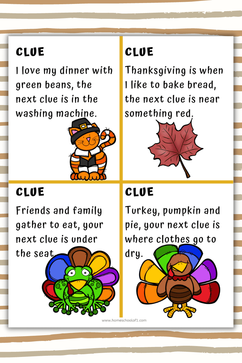Thanksgiving Scavenger Hunt Printable with Fun Clues