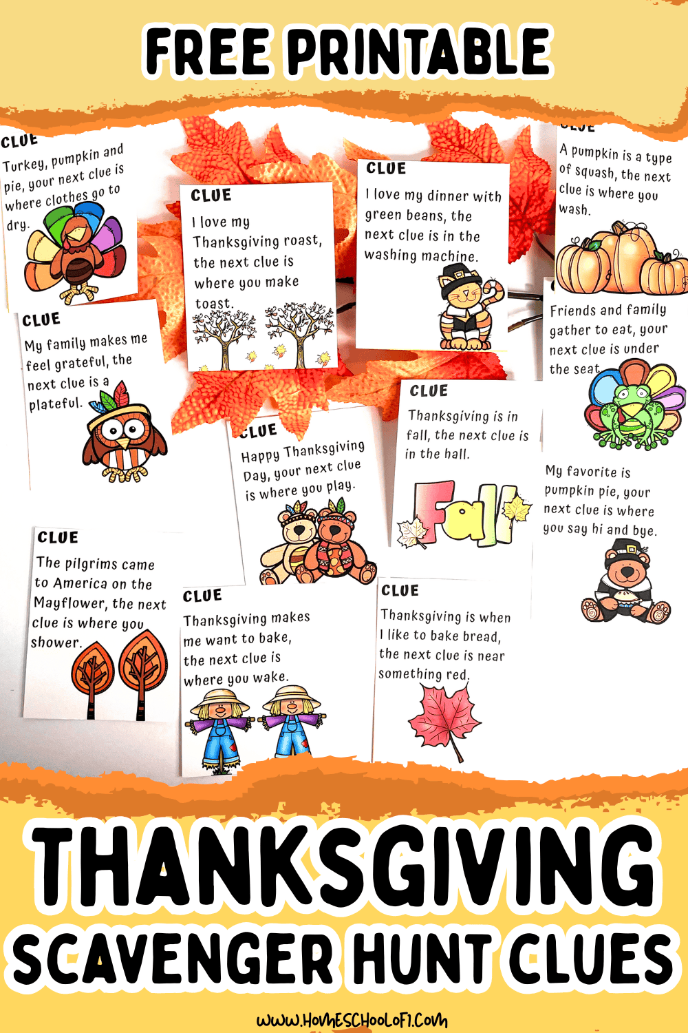 Thanksgiving Scavenger Hunt Printable with Fun Clues