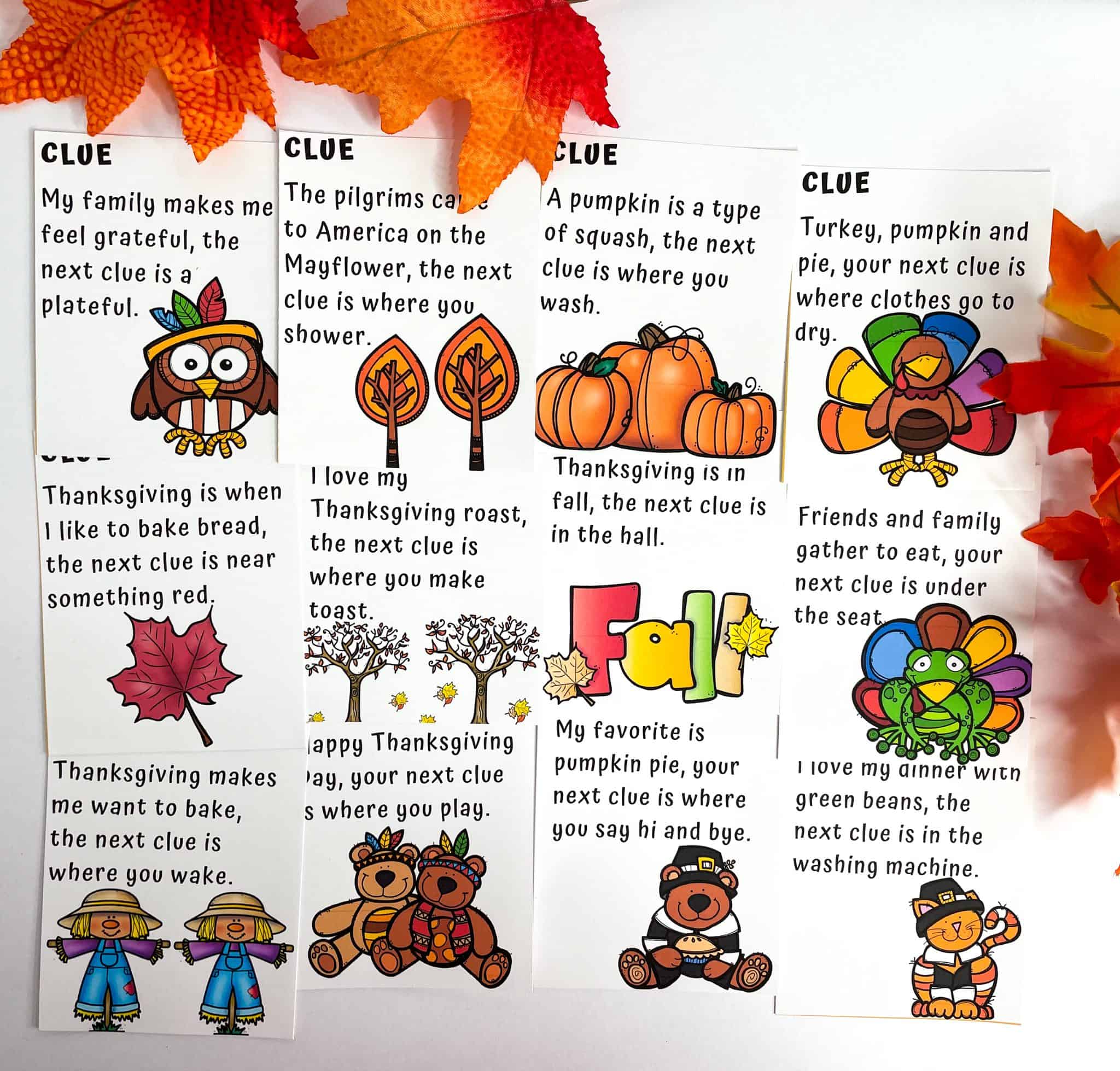 Thanksgiving Scavenger Hunt Printable with Fun Clues