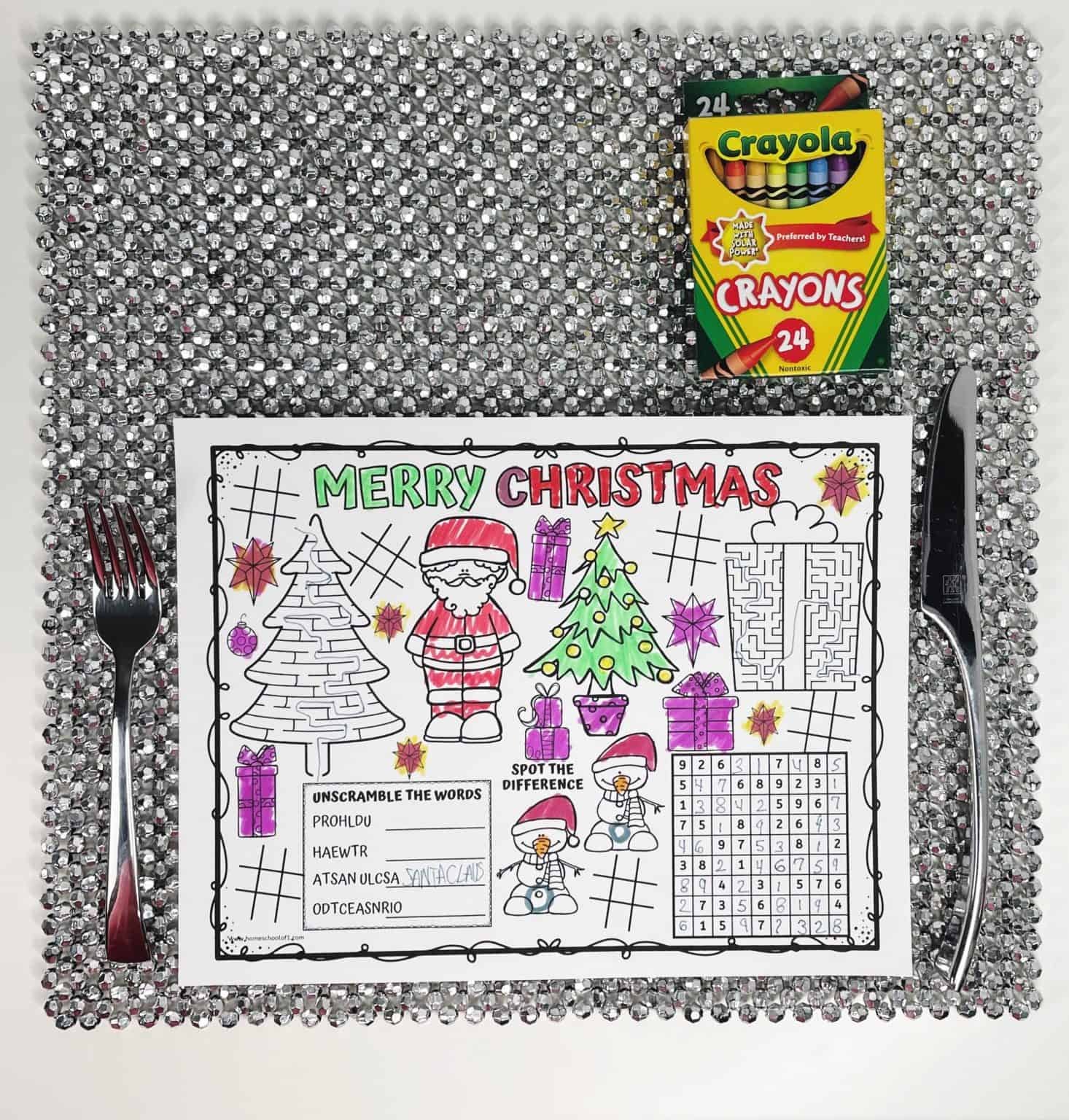 Free Printable Christmas Placemats for Kids to Color and Play