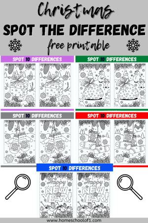 5 Christmas Spot The Difference Printables The Kids Can Color