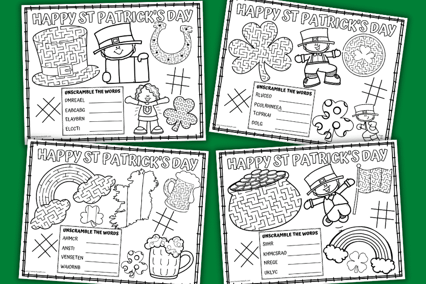 St Patrick's Day Placemats for kids (free printables)