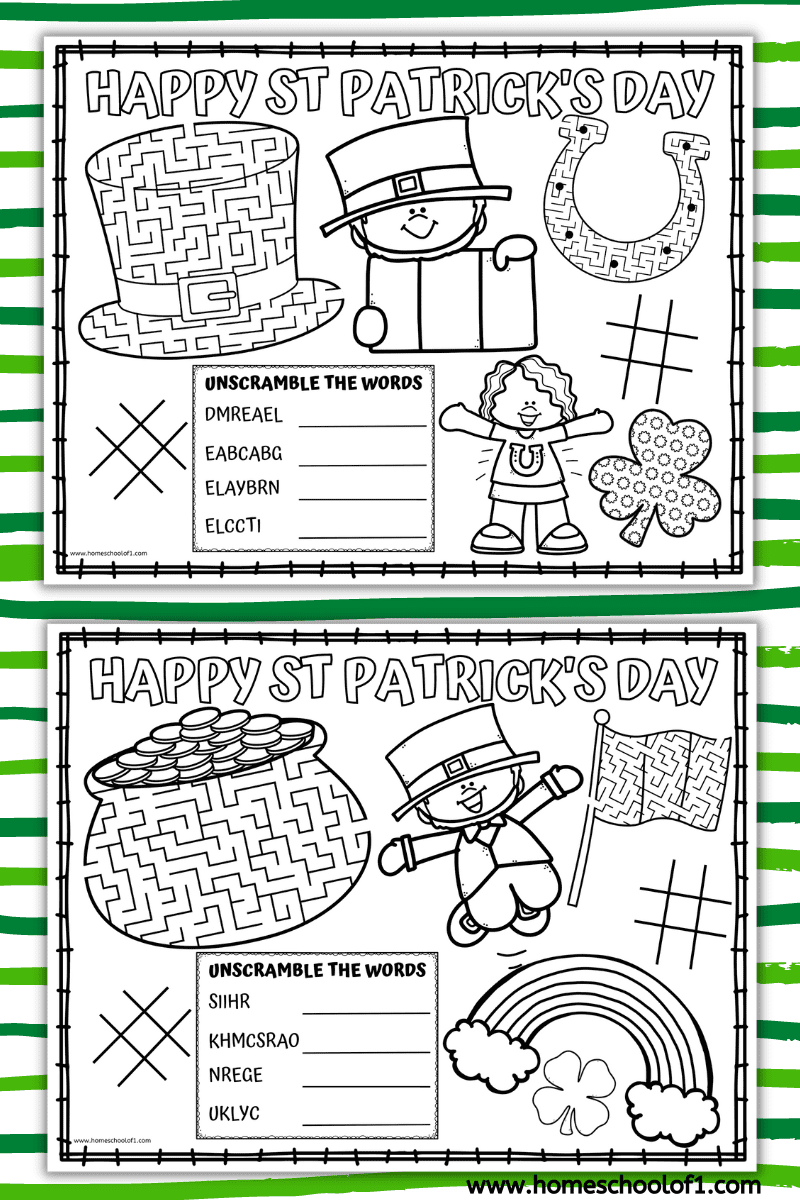 Free St Patrick's Day Placemats for Kids