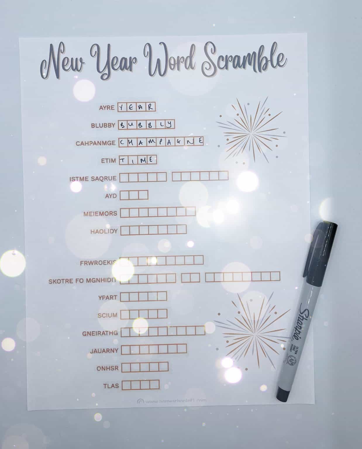 4 New Years Word Scramble With Answers (Free Printables)