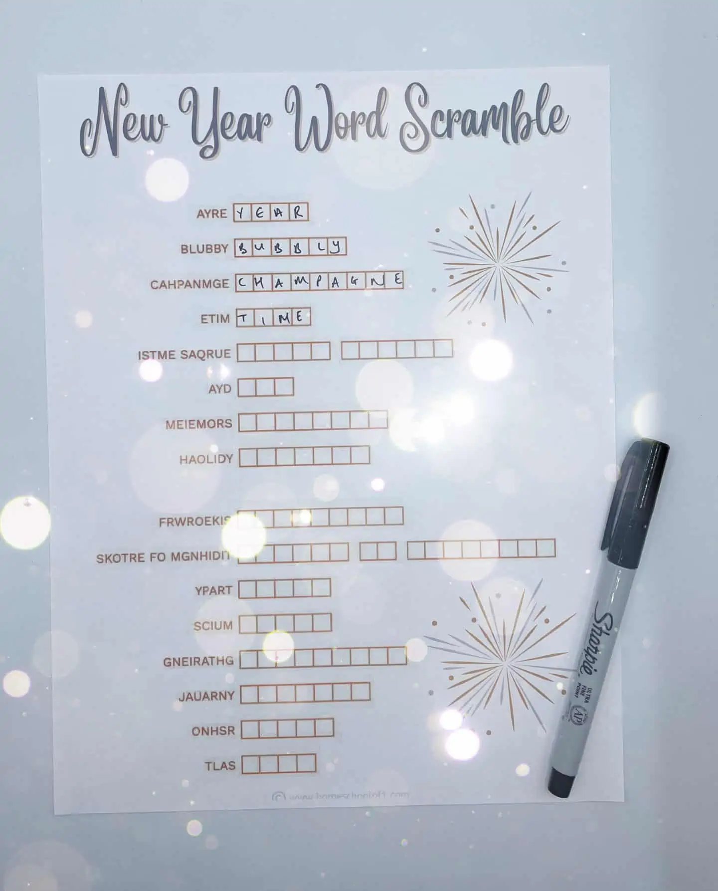 4 New Years Word Scramble With Answers (Free Printables)