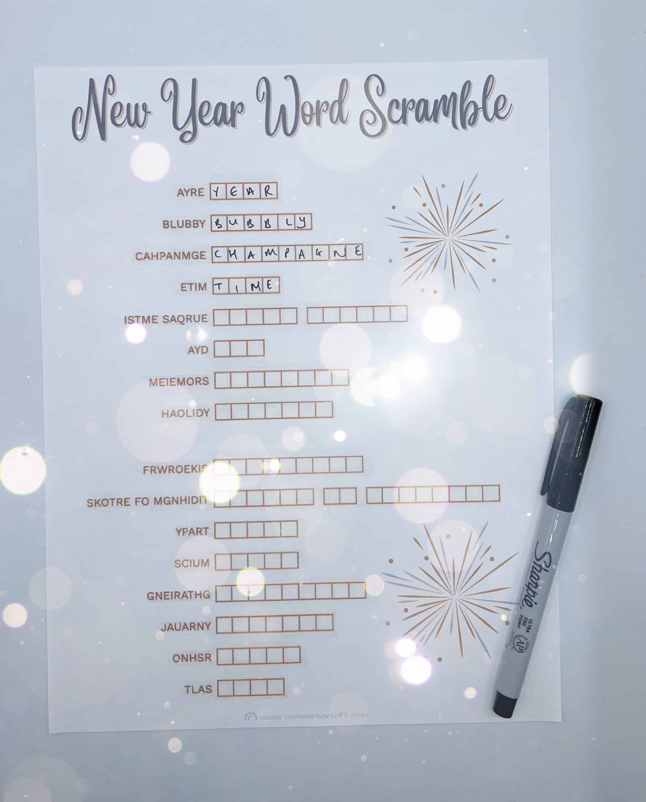 4 New Years Word Scramble With Answers (Free Printables)