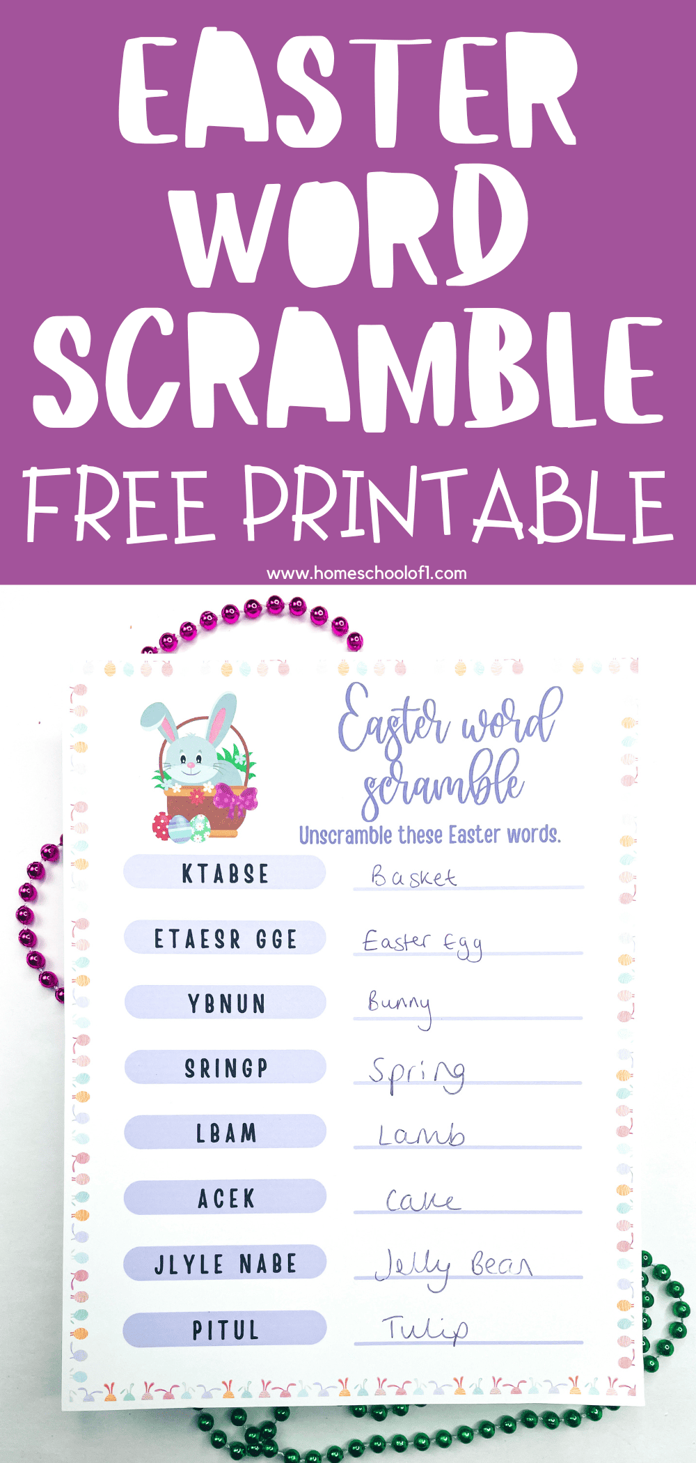 Free Easter Word Scramble Printable for Kids