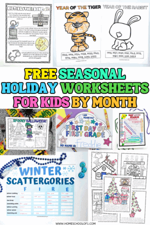 Free Seasonal Holiday Worksheets for Kids by Month
