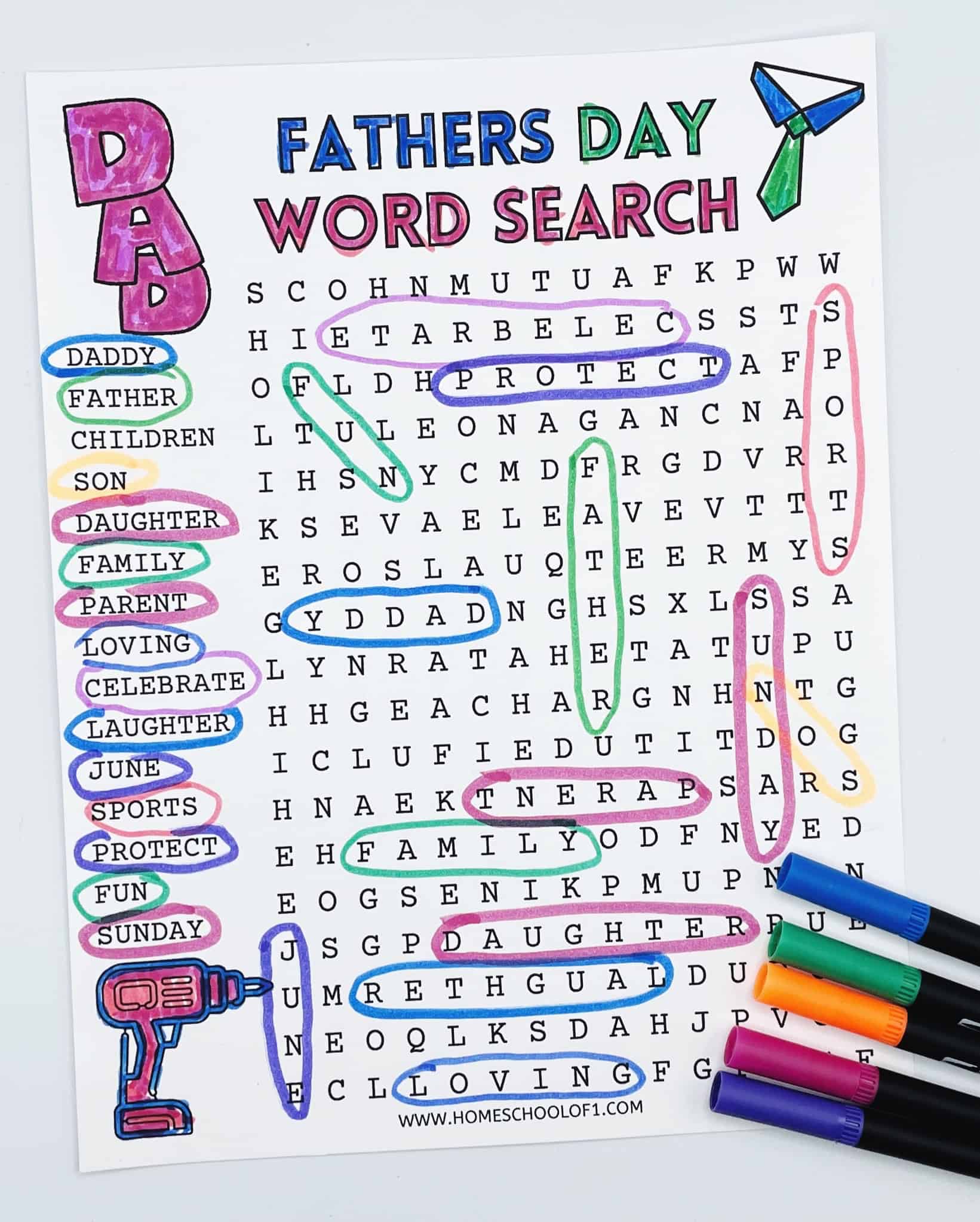 Free Father's Day Word Search Printable for Kids