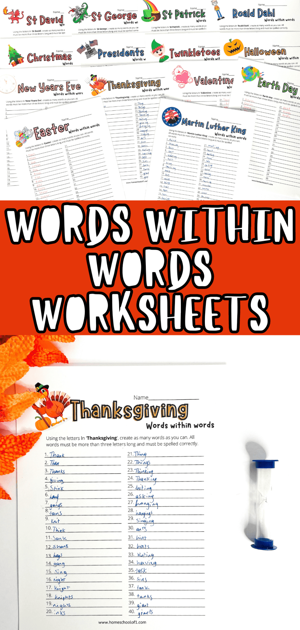 Holiday Finding Words Within Words Worksheet (14 Free)