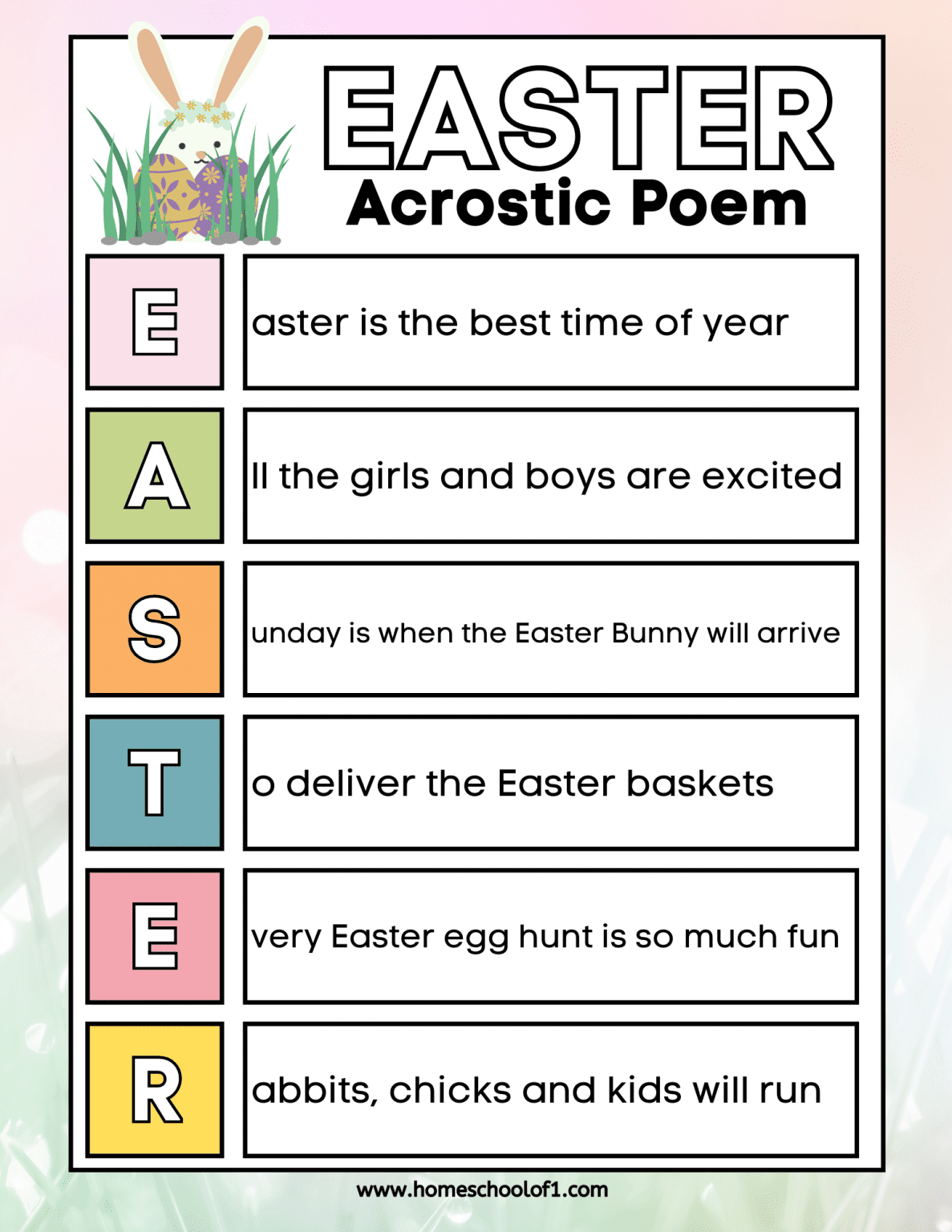 Free Easter Acrostic Poem Templates for Kids
