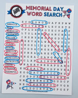 Free Memorial Day Word Search For Kids