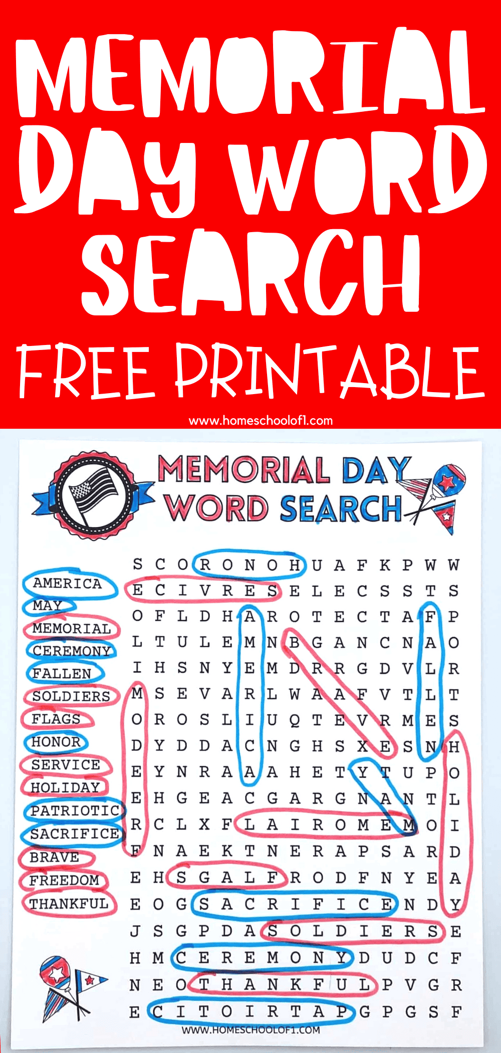 Free Memorial Day Word Search For Kids
