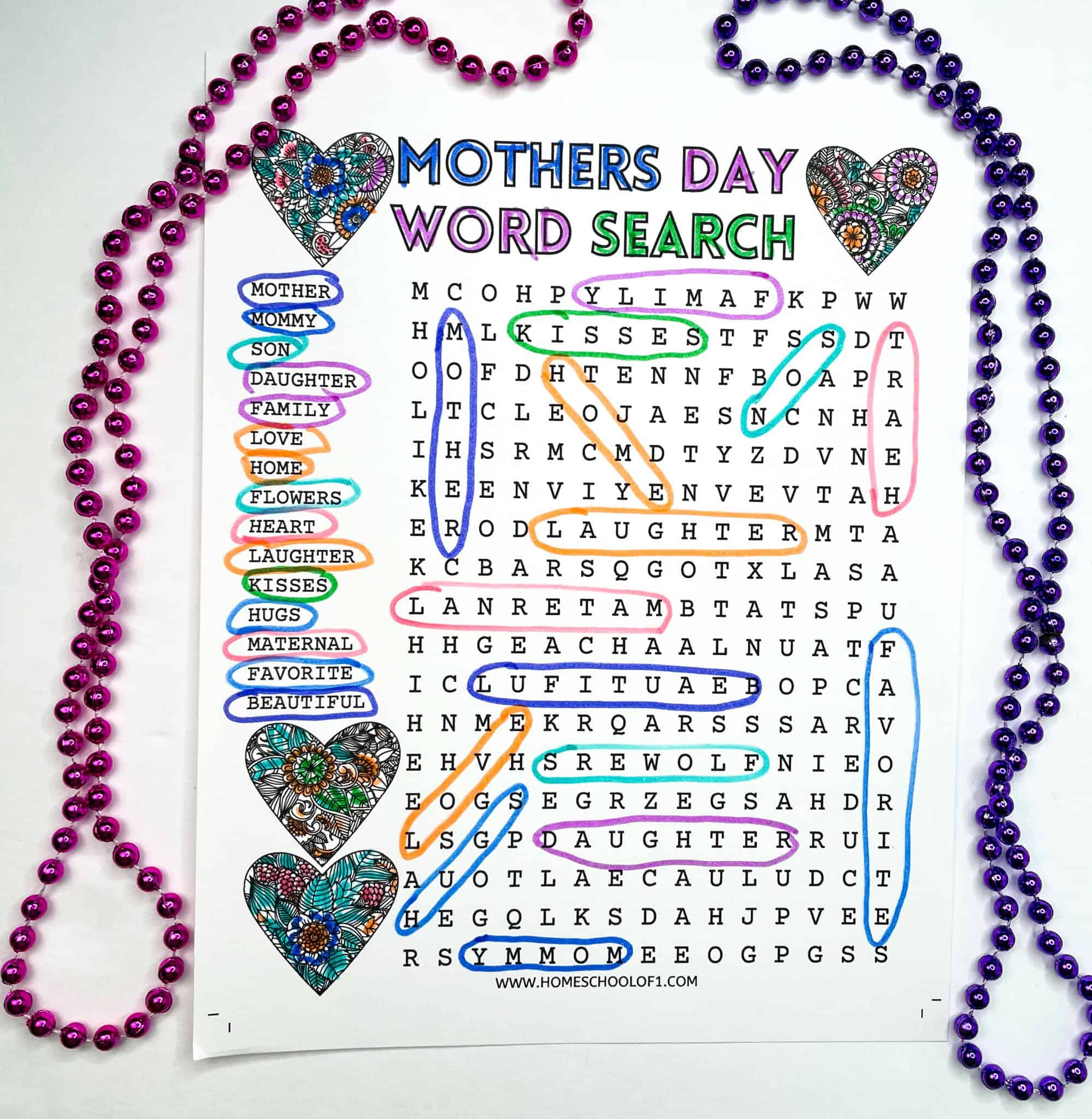 Free Mother's Day Word Search Printable for Kids