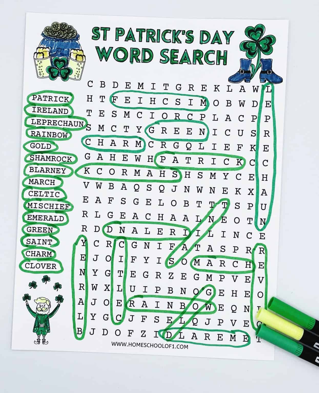 Free St Patrick's Day Word Search Printable for Kids