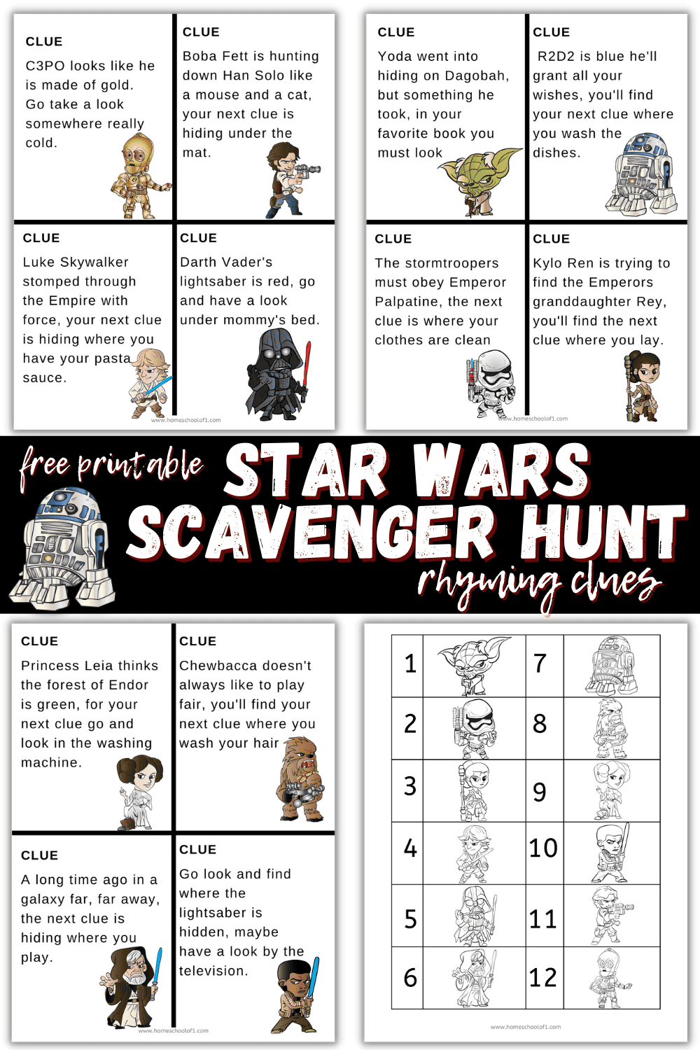 Free Printable Star Wars Scavenger Hunt with Rhyming Clues
