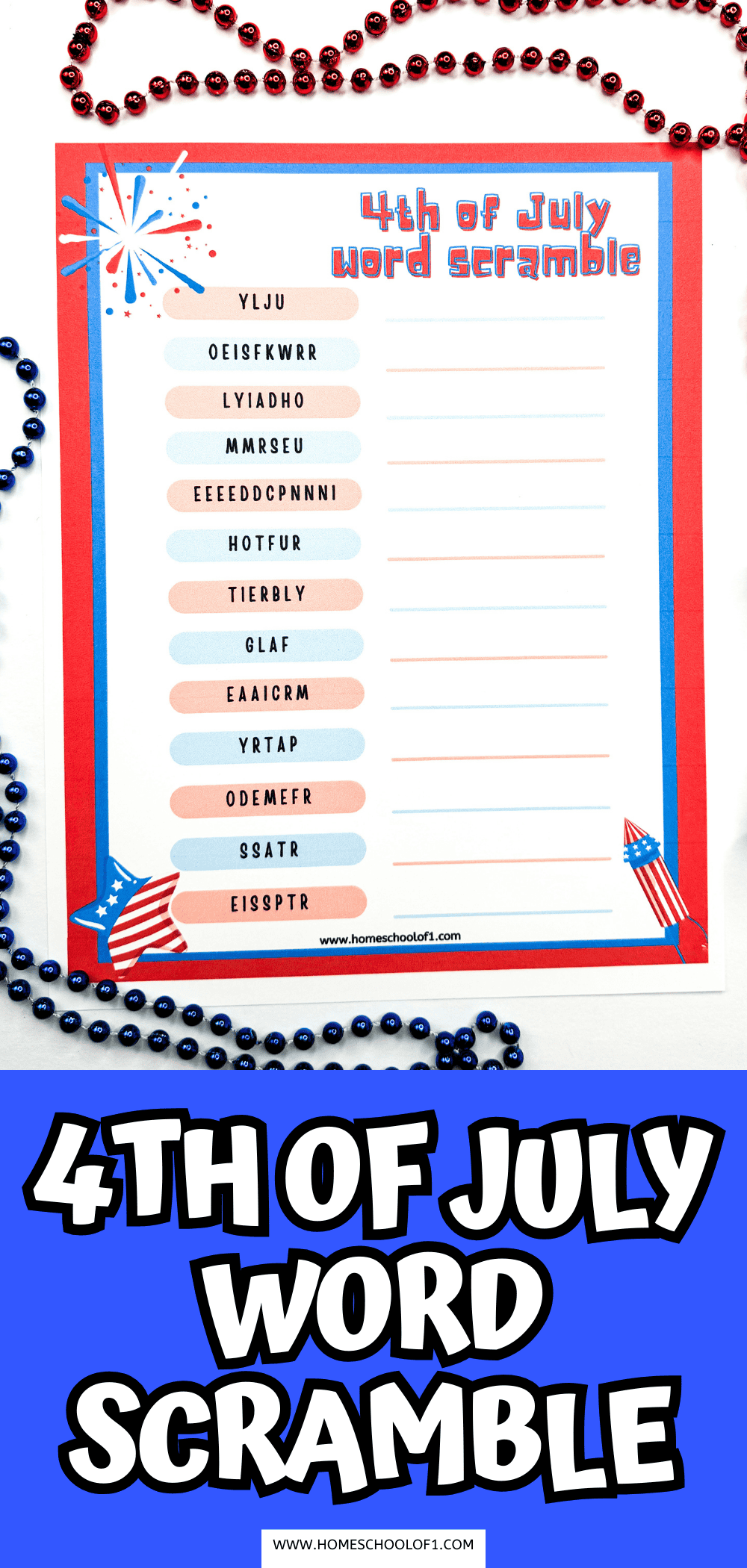 Free 4th of July Word Scramble Printable for Kids