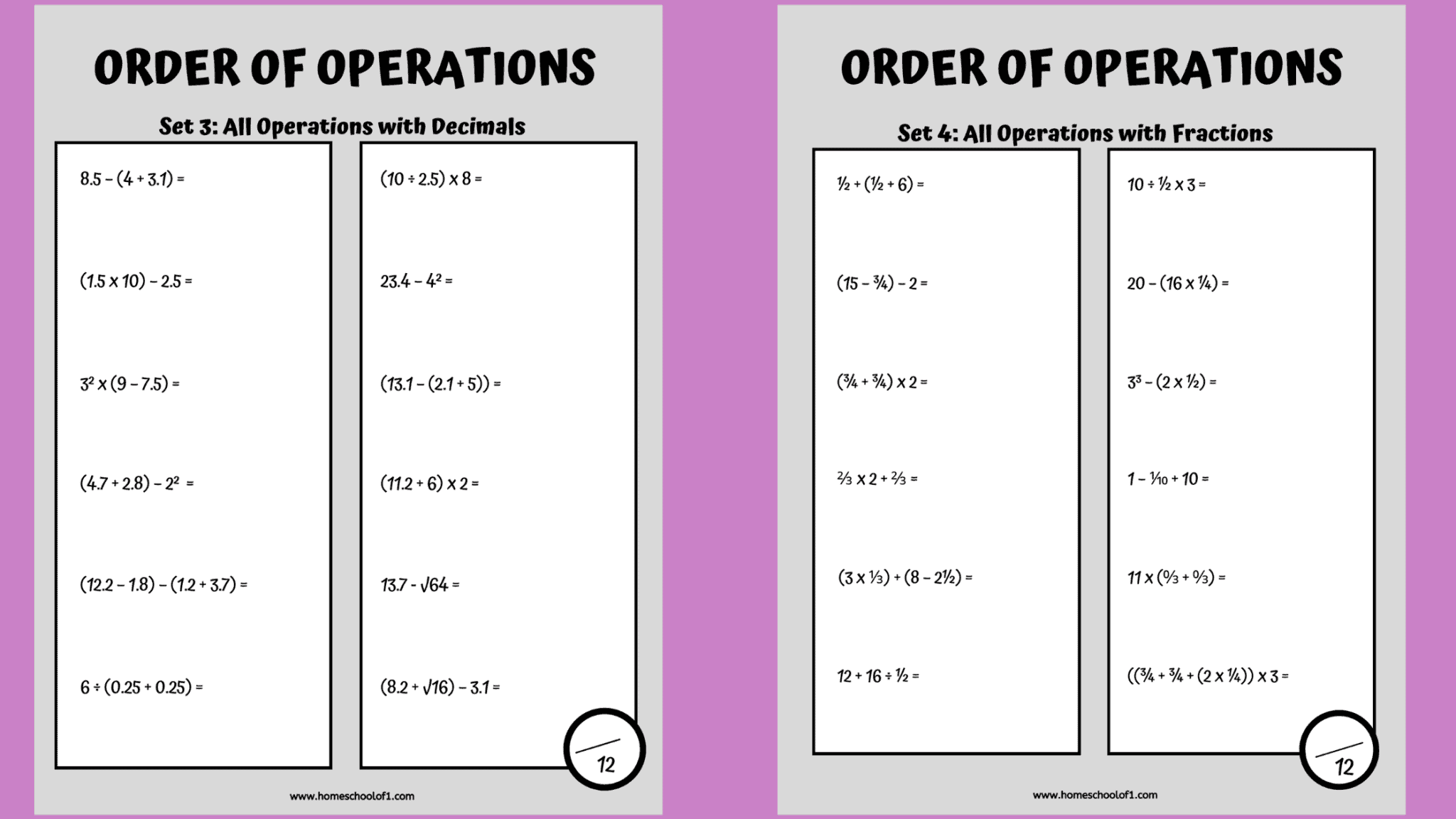 5 Order of Operations Worksheets (free printable)