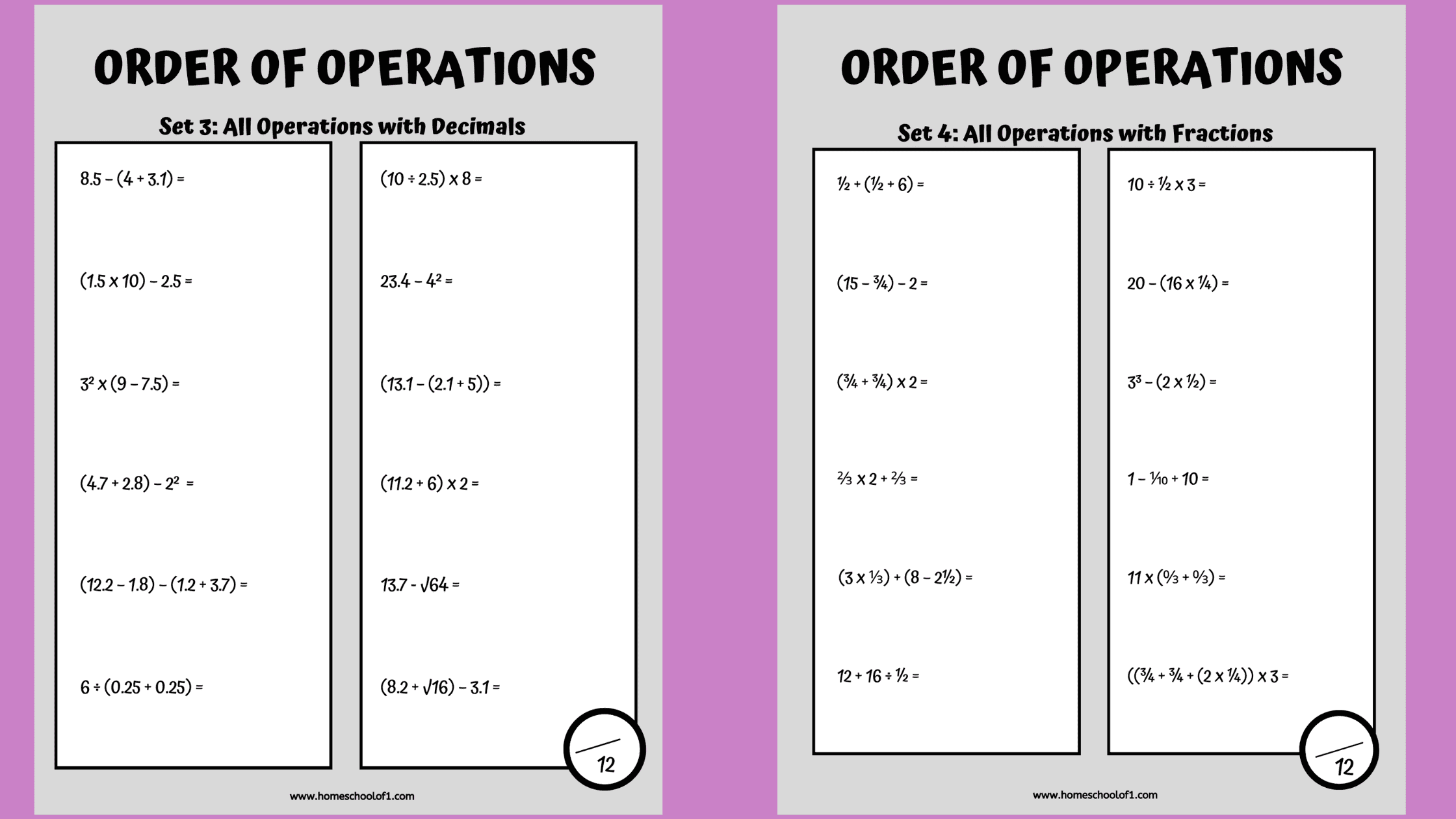 Free Order of Operations Worksheet With PEMDAS Chart