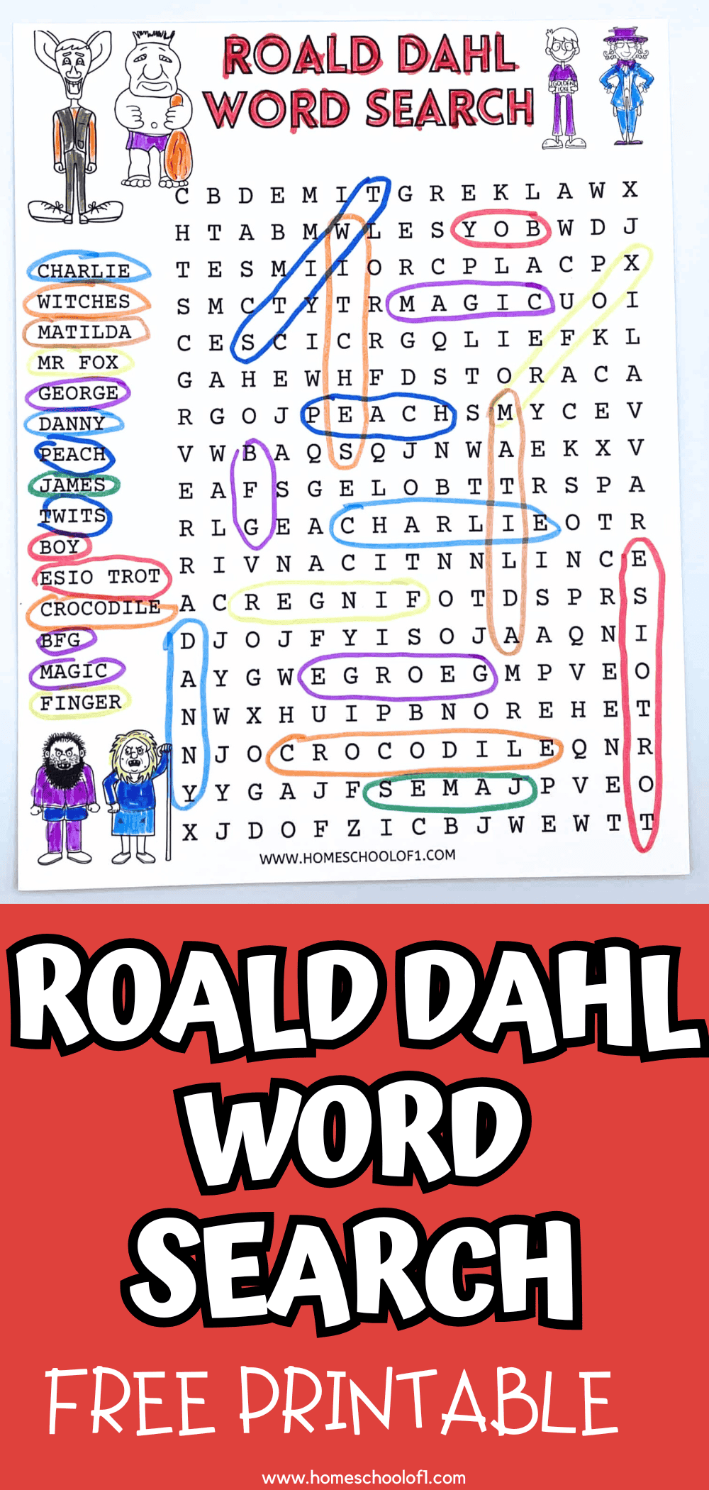 Free Roald Dahl Word Search Printable With Answers