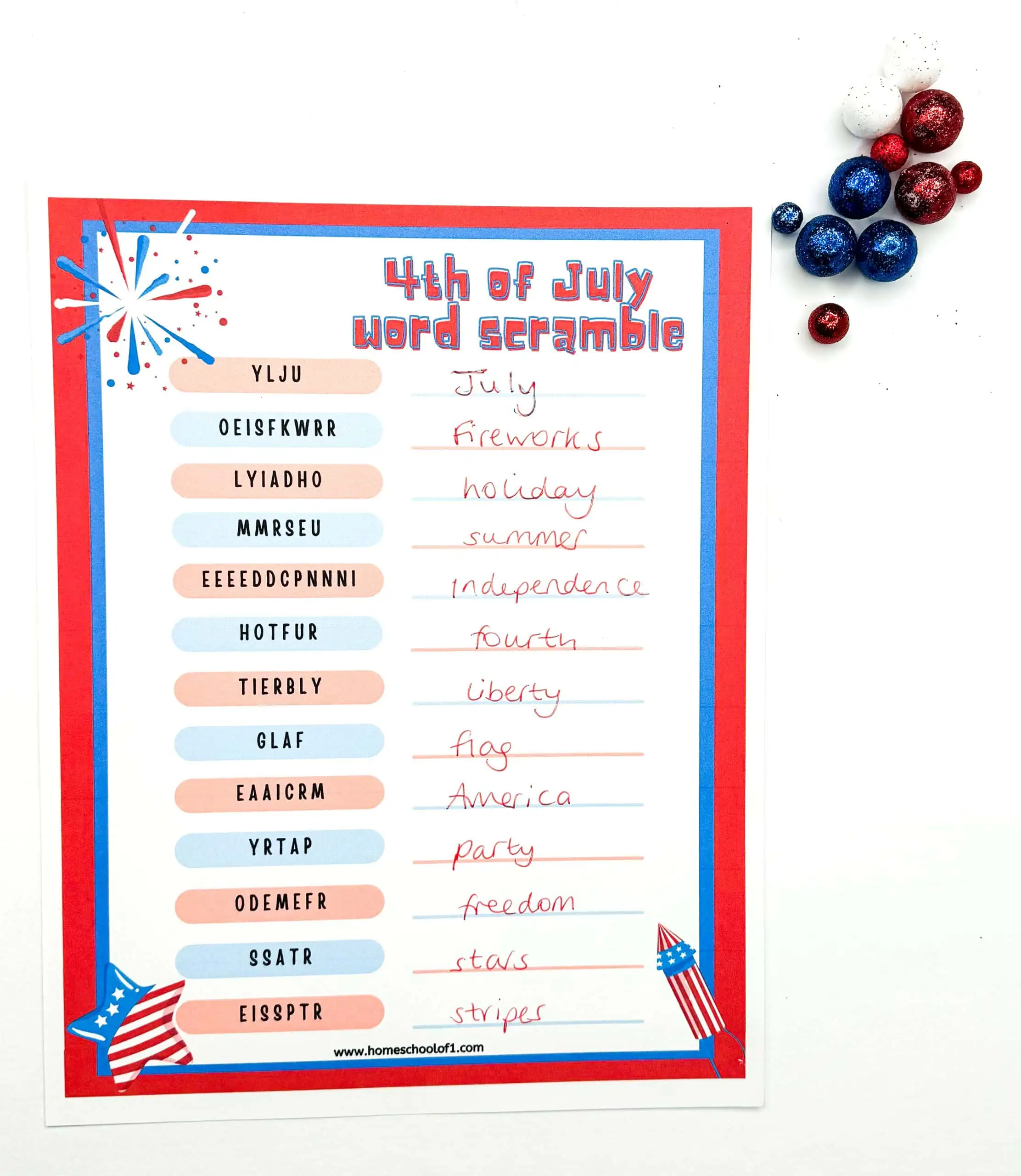 Free 4th of July Word Scramble Printable For Kids