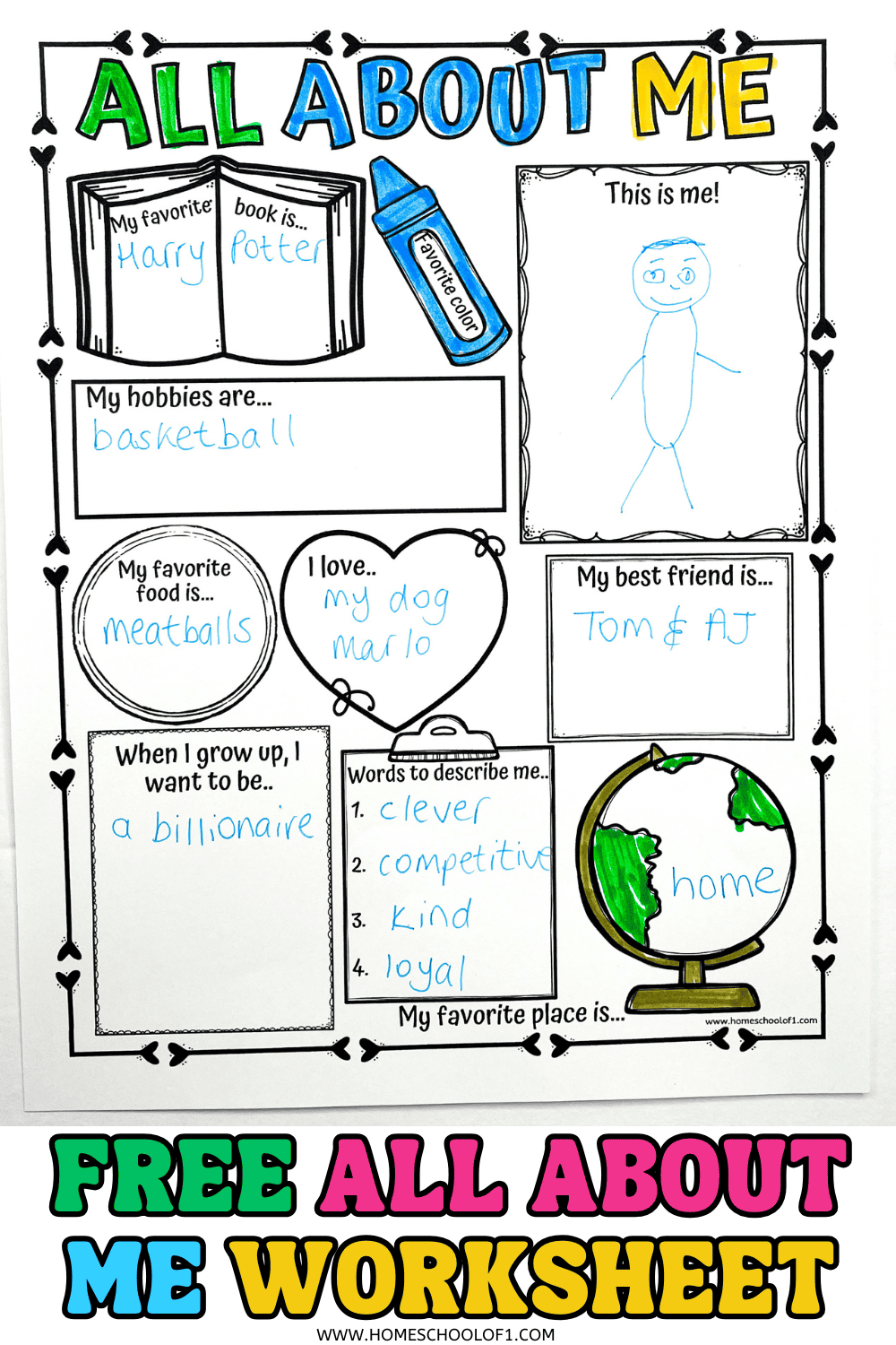 Free Printable All About Me Worksheet for Elementary Students