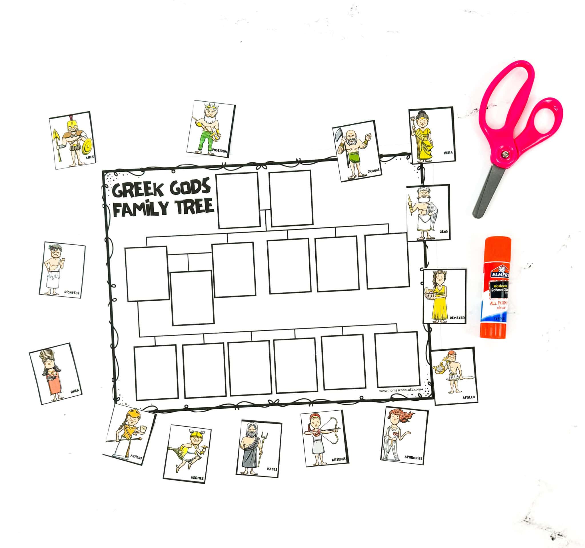 Free Printable Greek Gods Family Tree Worksheet