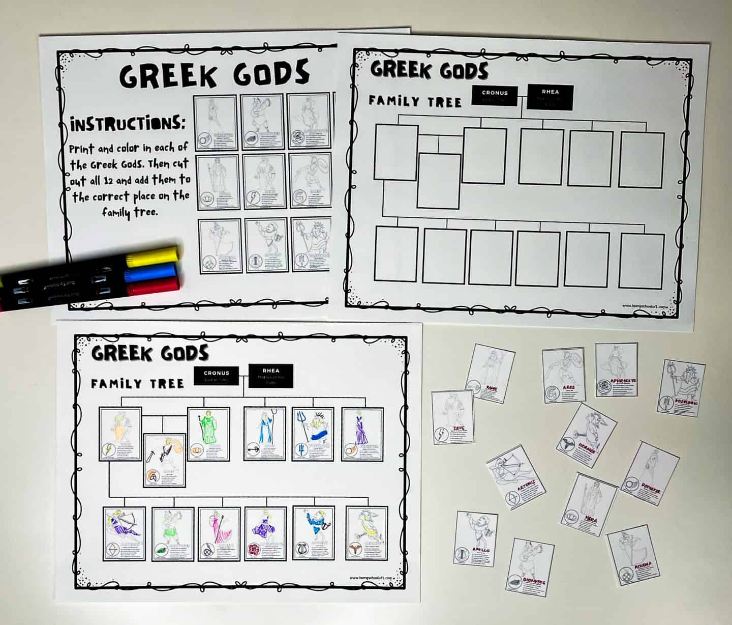 Free Greek Gods Worksheets | Family Tree & Coloring Pages