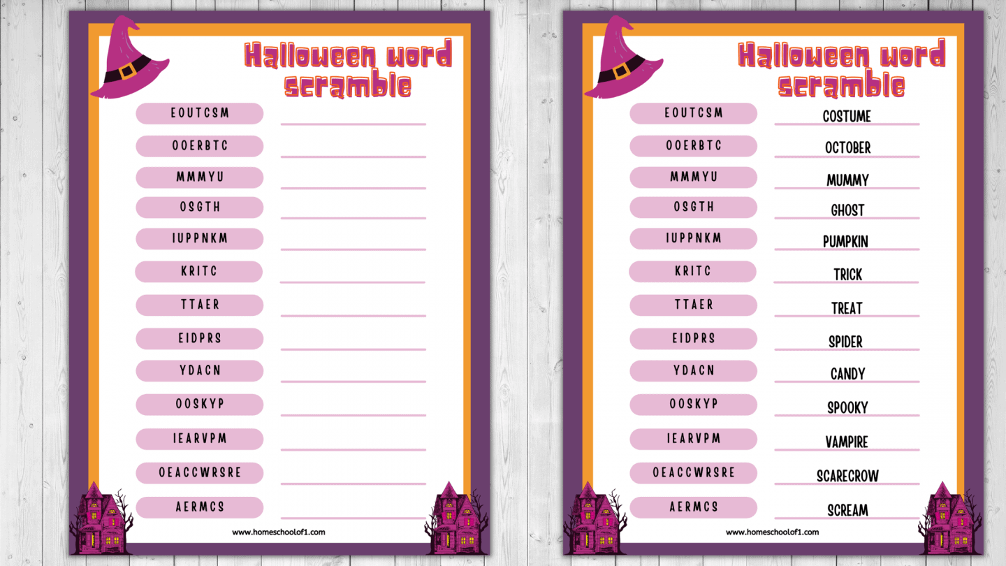 Free Halloween Word Scramble Printable (with answers)