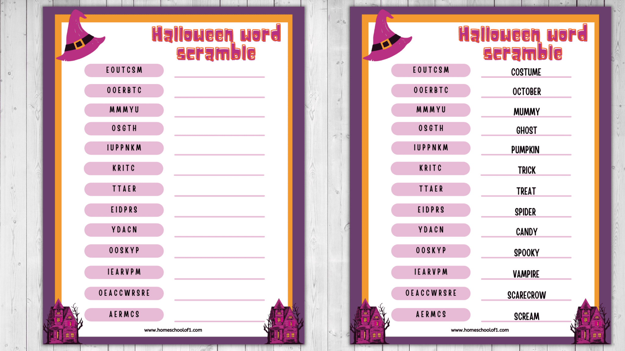 Free Halloween Word Scramble Printable (with answers)
