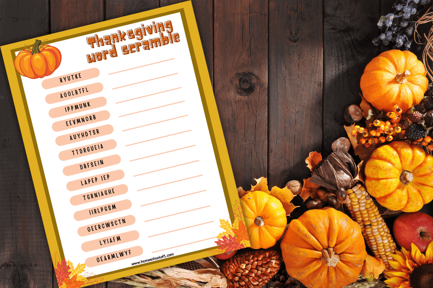 Free Thanksgiving Word Scramble Printable (With Answers)