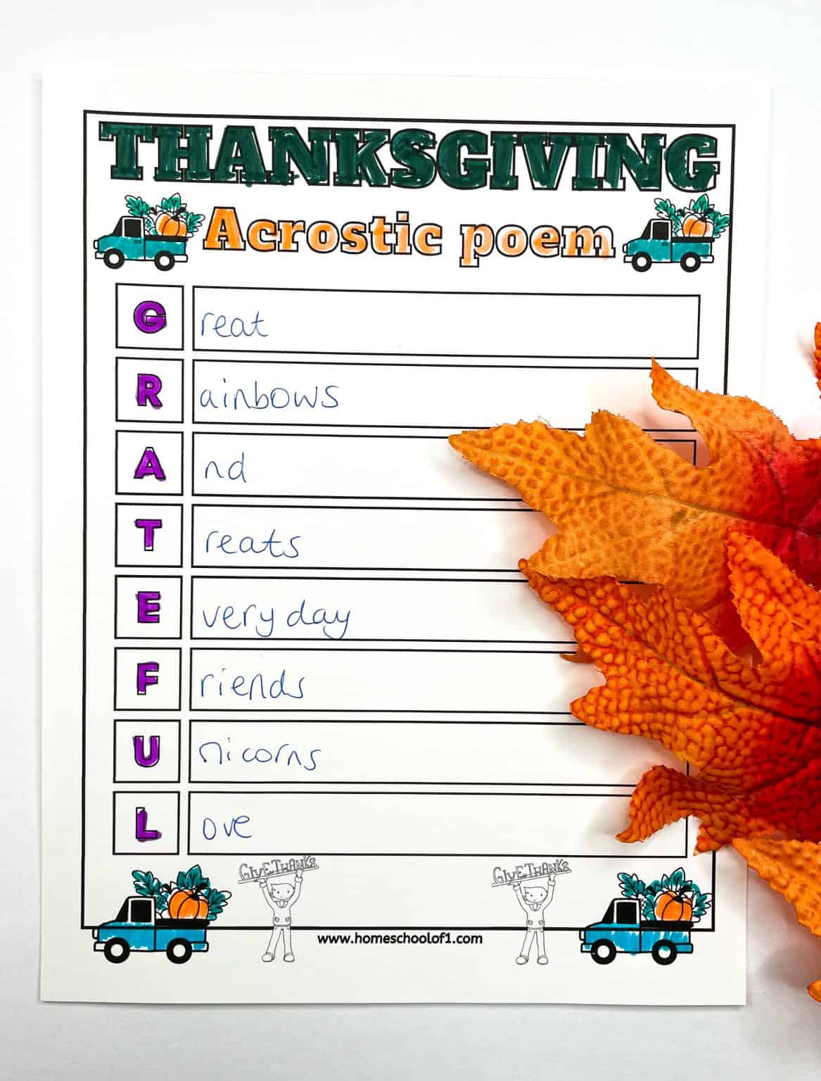 Thanksgiving Acrostic Poem Templates (4 Free Printables)