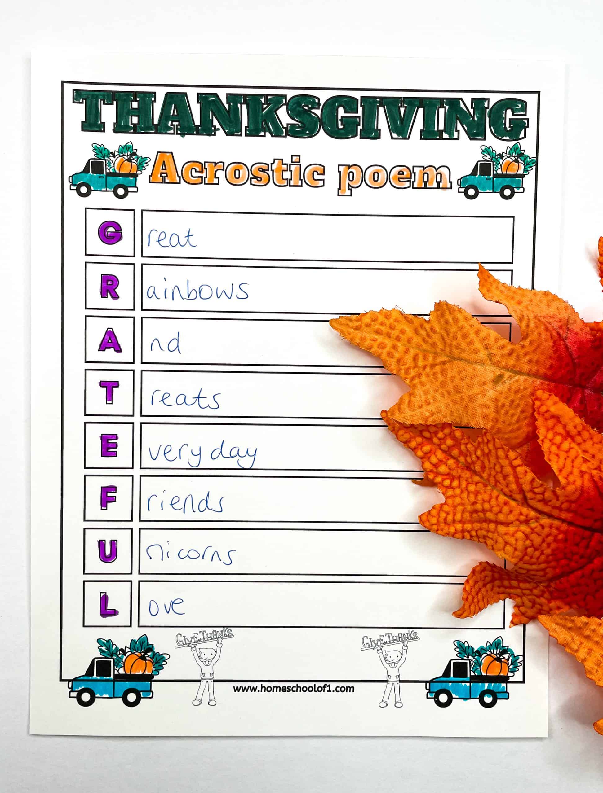 Thanksgiving Acrostic Poem Templates (4 Free Printables)
