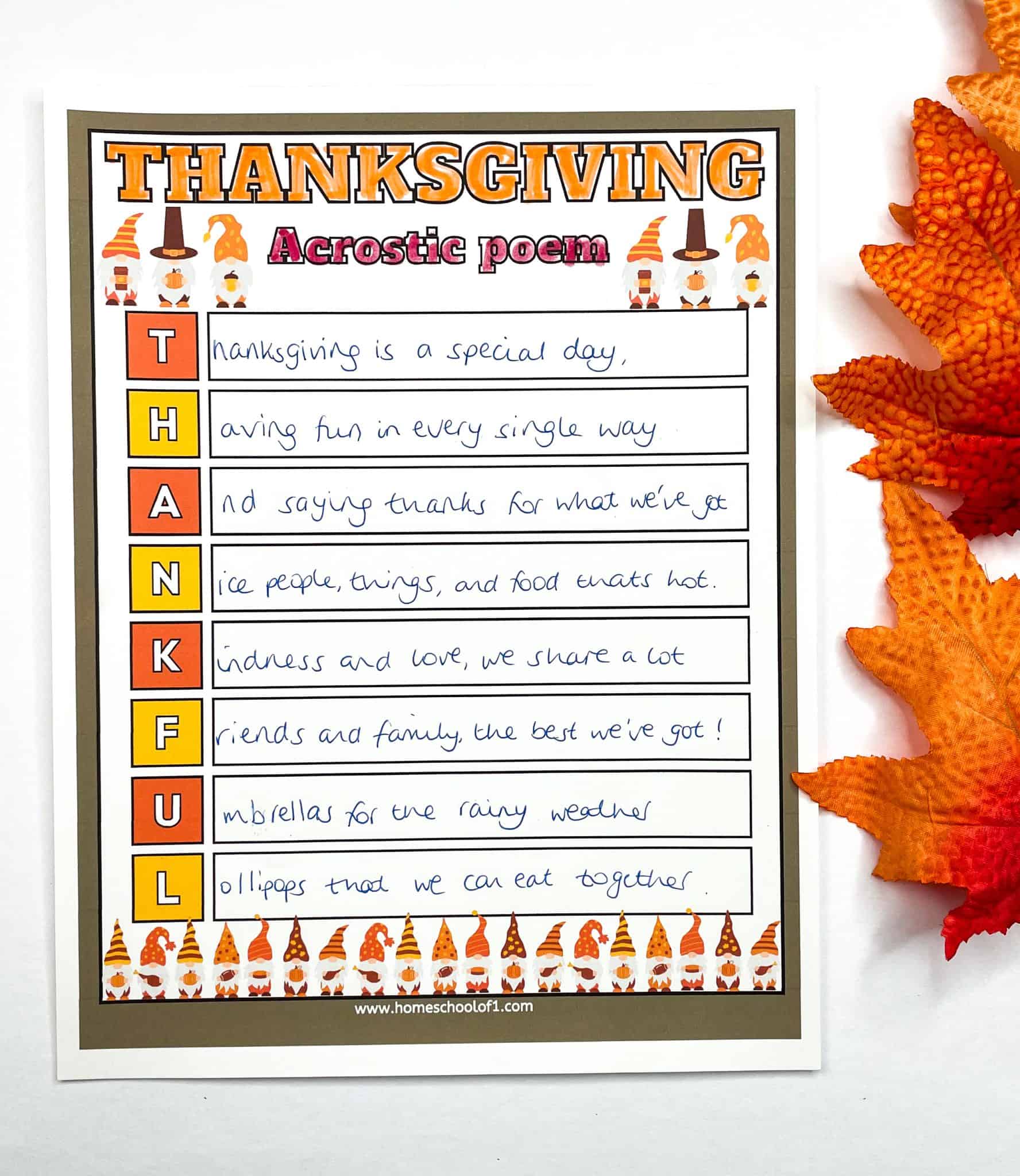 Thanksgiving Acrostic Poem Templates (4 Free Printables)