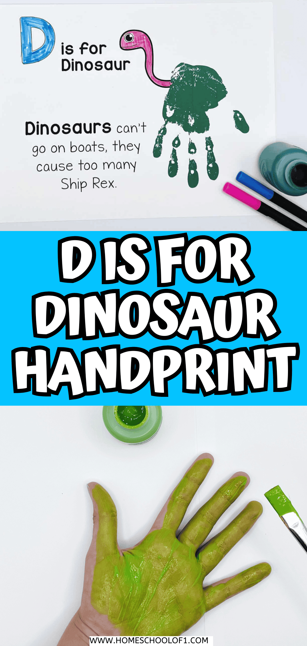 D is for Dinosaur Handprint Craft (Free Printable Template)