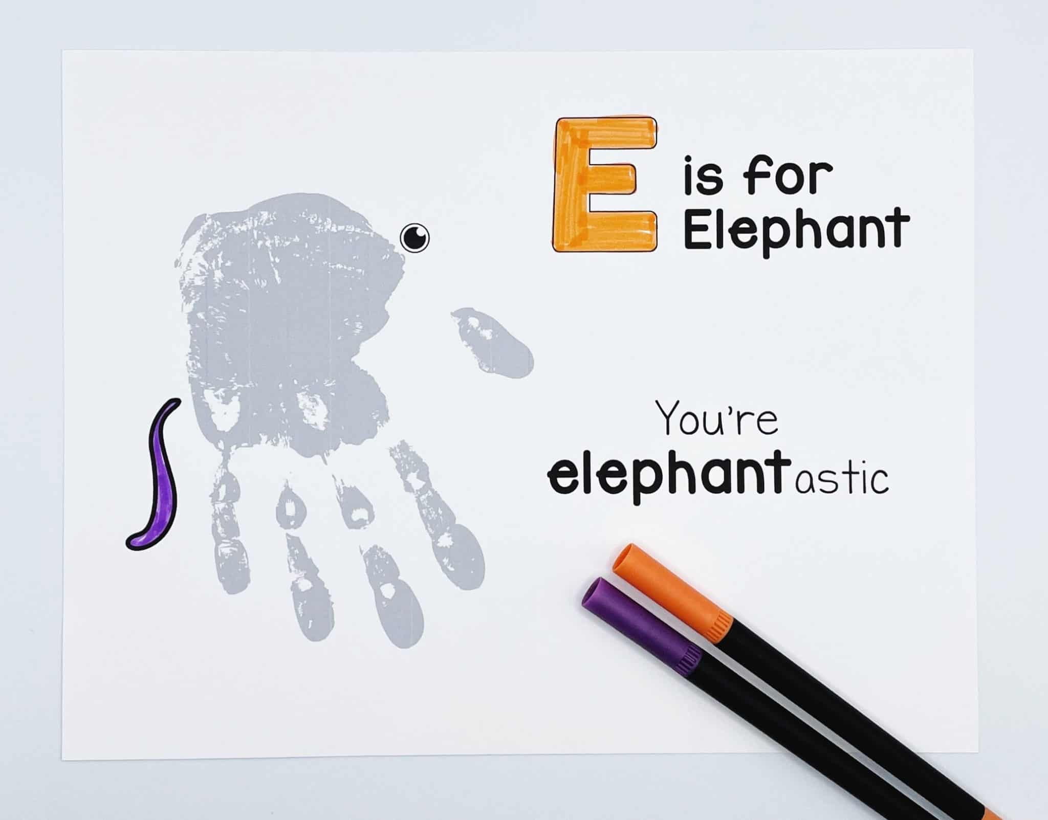 E is for Elephant Handprint Craft (Free Template for Kids)