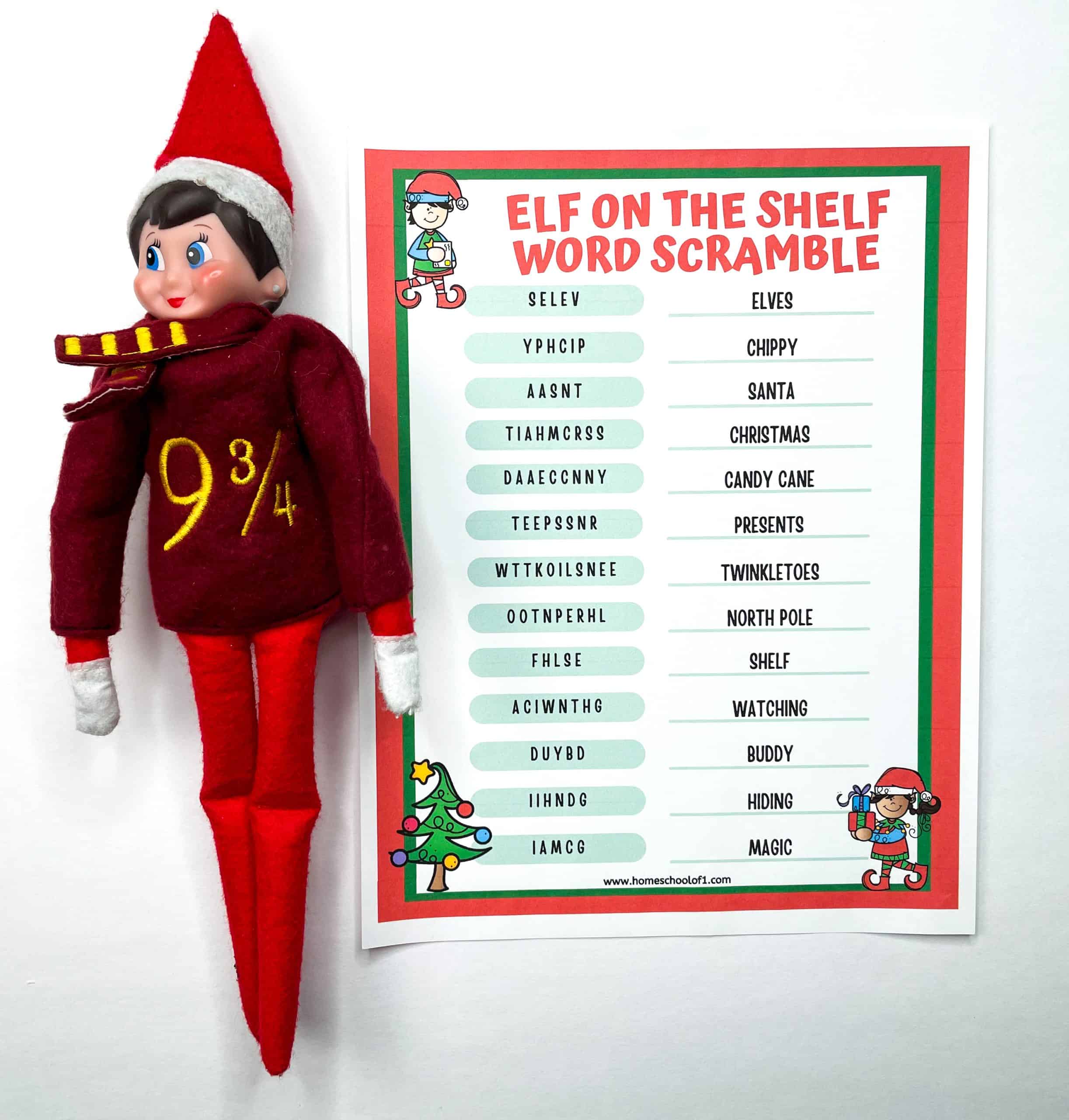 Elf on the Shelf Word Scramble (Easy & Hard Version)