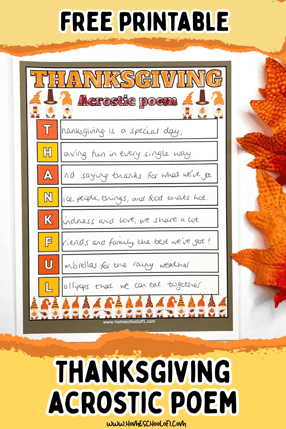 Thanksgiving Acrostic Poem Templates (4 Free Printables)