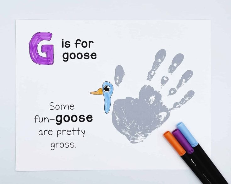 G is for Goose Handprint - Letter G Handprint Art