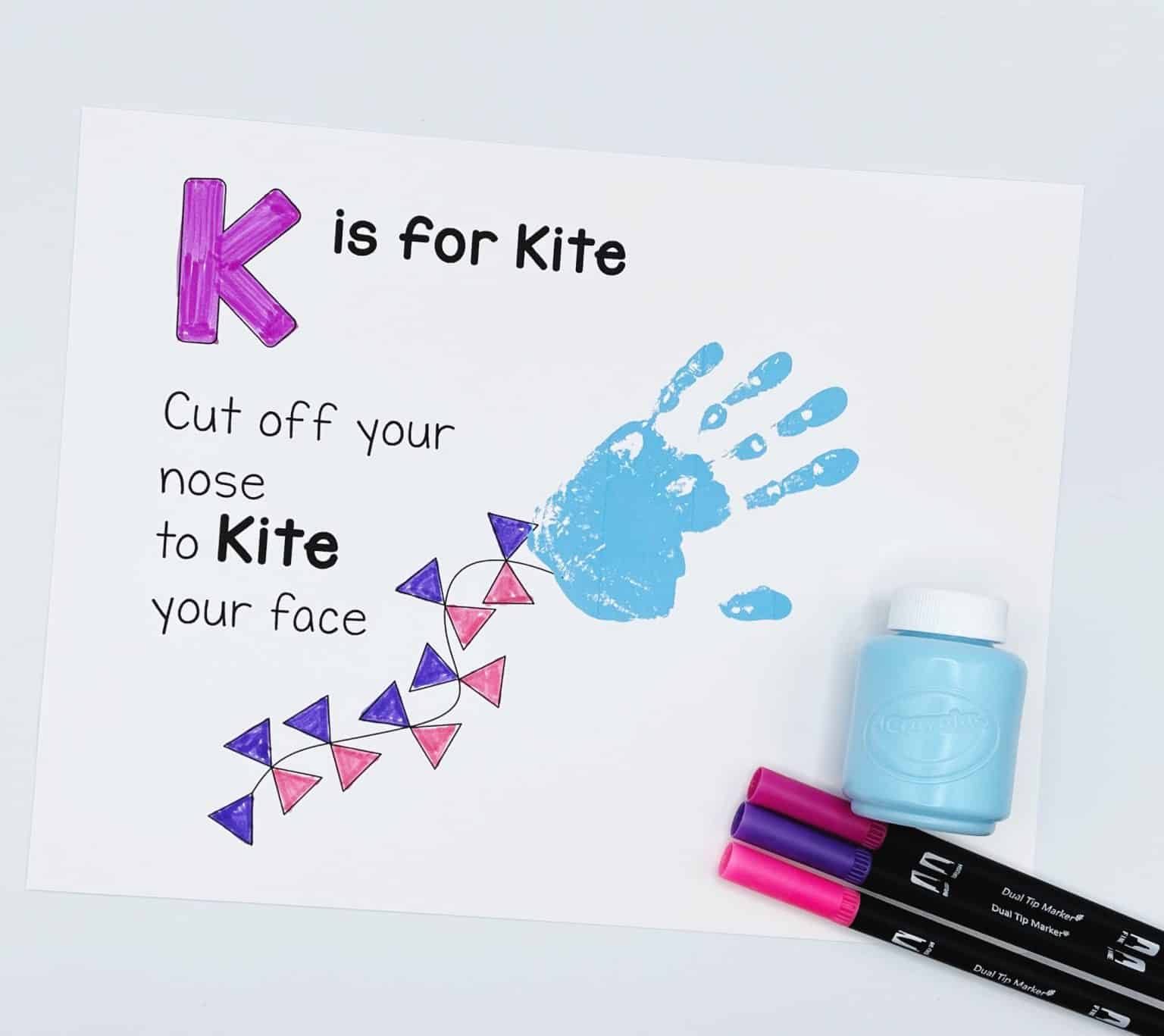 K is for Kite Handprint Craft (Free Printable Alphabet Activity)